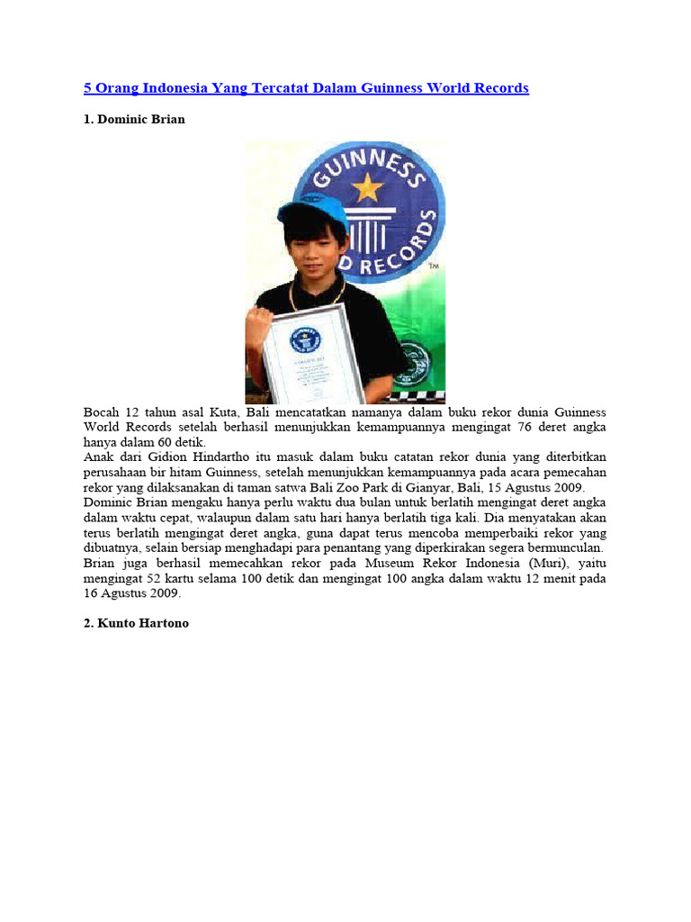 5 Orang Indonesia Yang Tercatat Dalam Guinness World Records | PDF