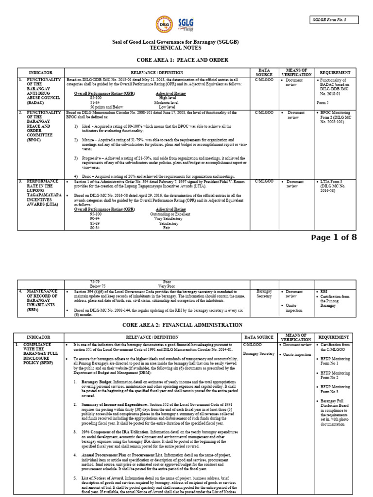 SGLGB Form 3. Technical Notes | PDF | Expense | Emergency Management