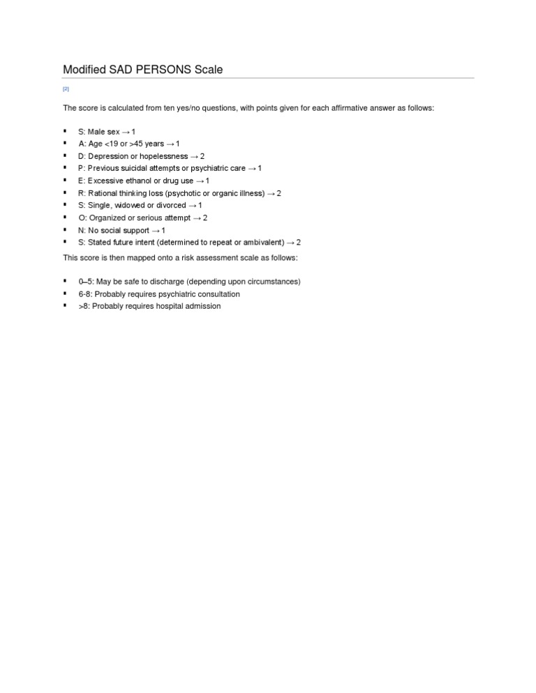 Modified SAD PERSONS Scale Guide | PDF
