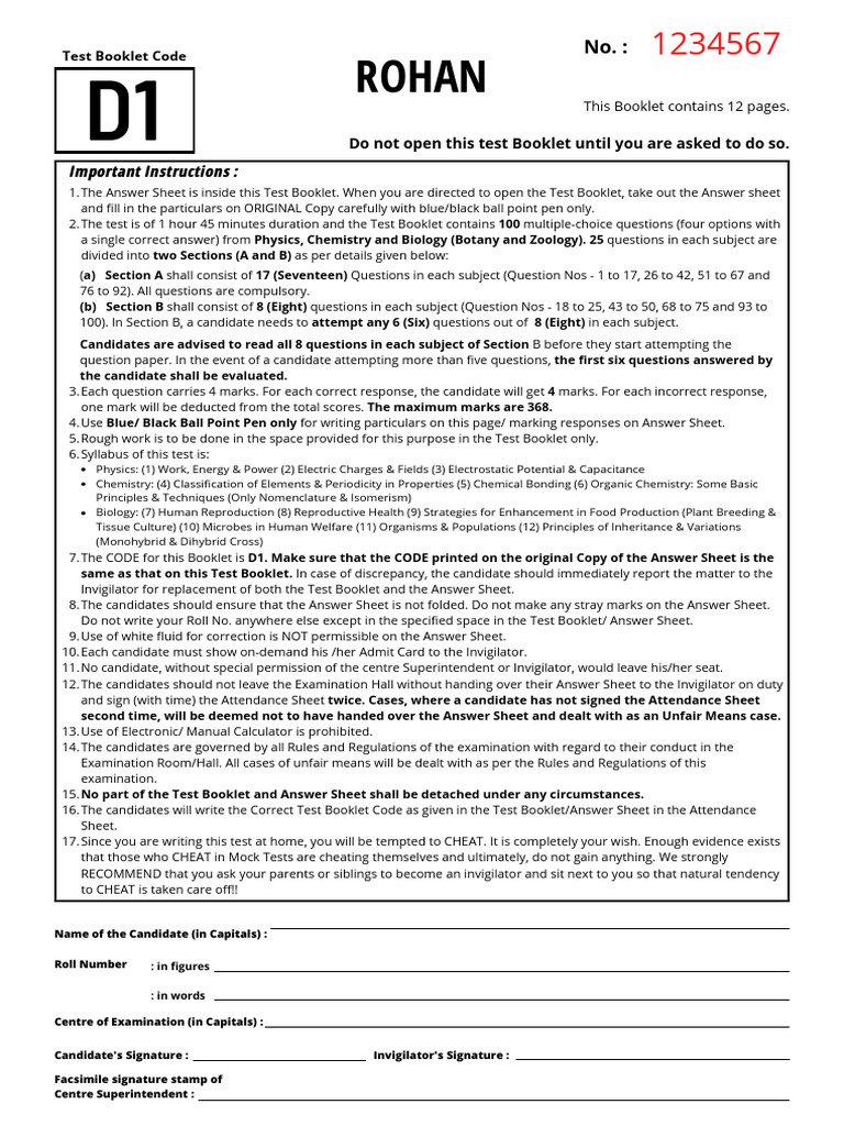 Test 4 (02 - Oct) - NEET 2023 NEETprep Test Series | PDF