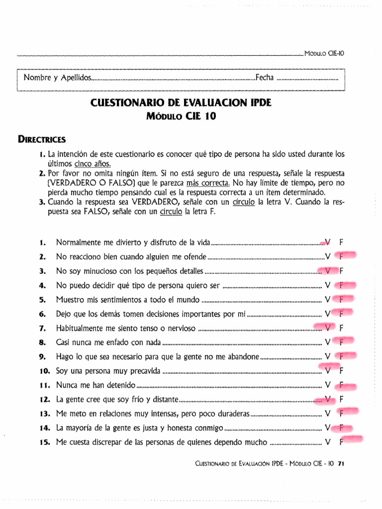 IPDE Cuestionario | PDF