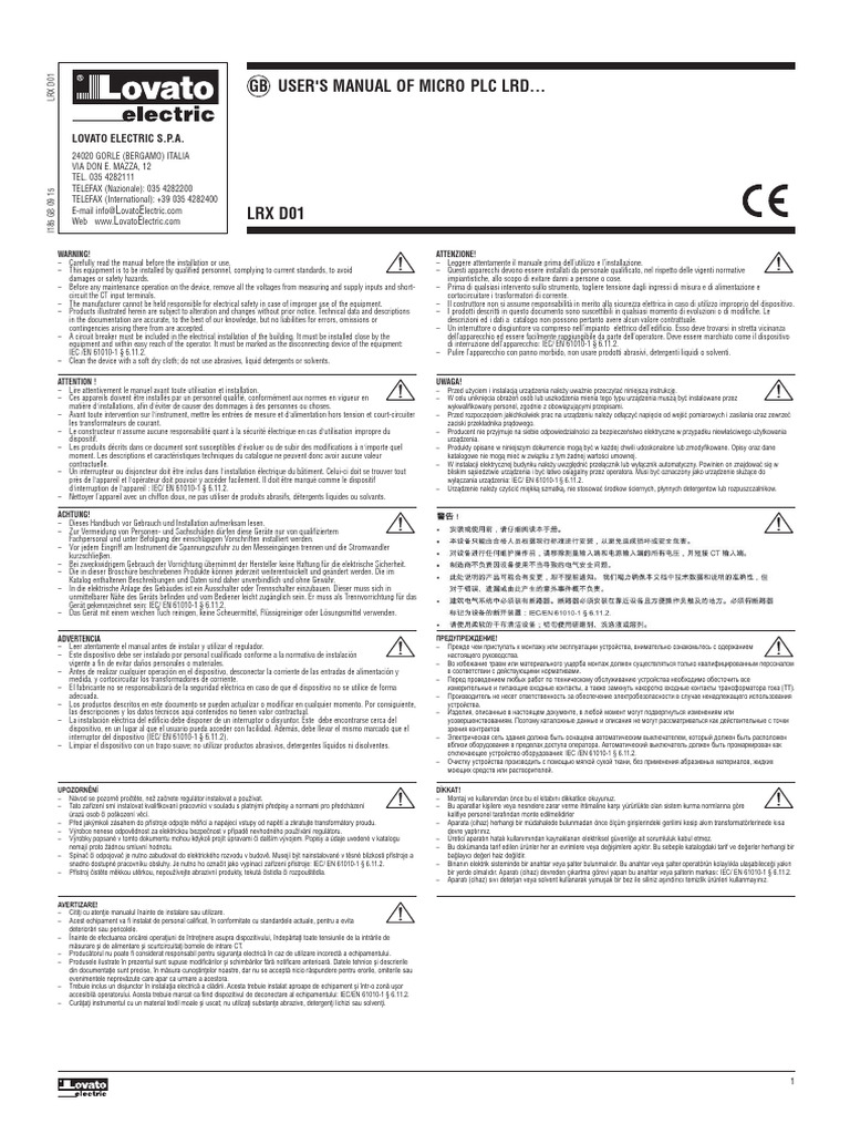 Lovato LRD PLC User Manual | PDF
