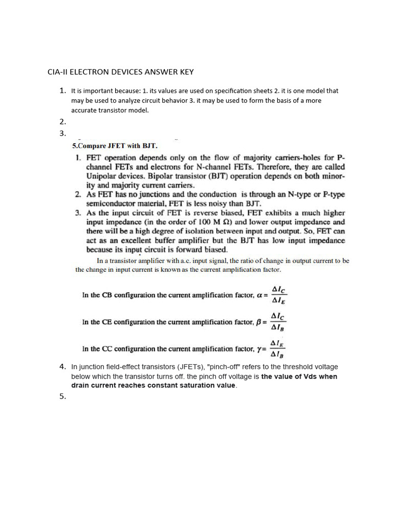 Answerkey CIA 2 | Download Free PDF | Field Effect Transistor | Bipolar Junction Transistor