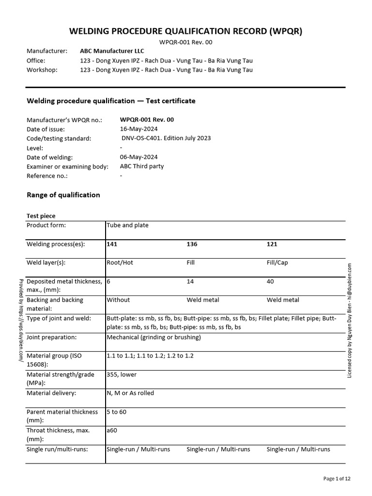 WPS Qualify to DNV-OS-C401 _ Sample | Download Free PDF | Welding | Construction
