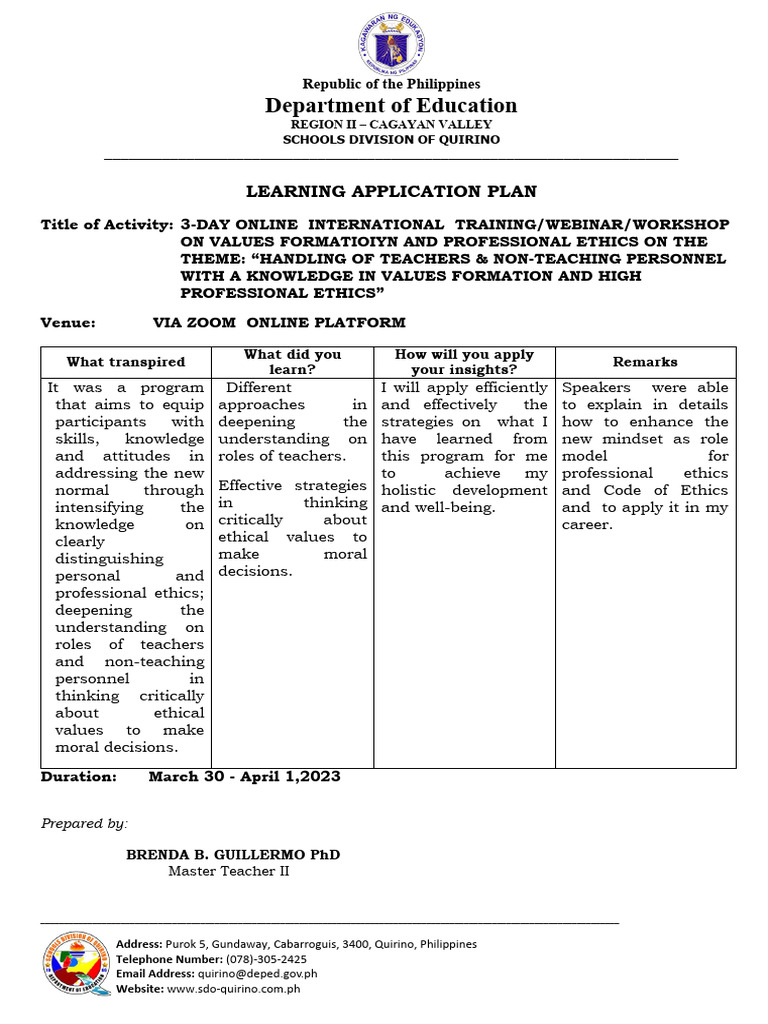 Lap Plan Values | PDF | Behavior Modification | Learning