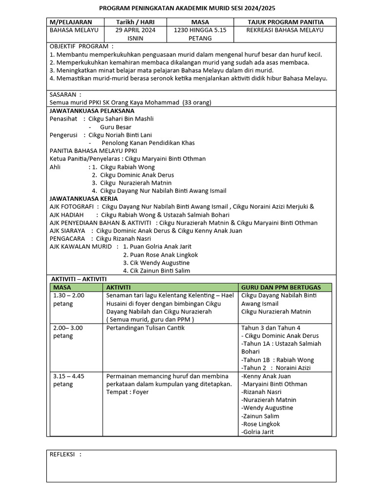 RPH Progam Bahasa April | PDF