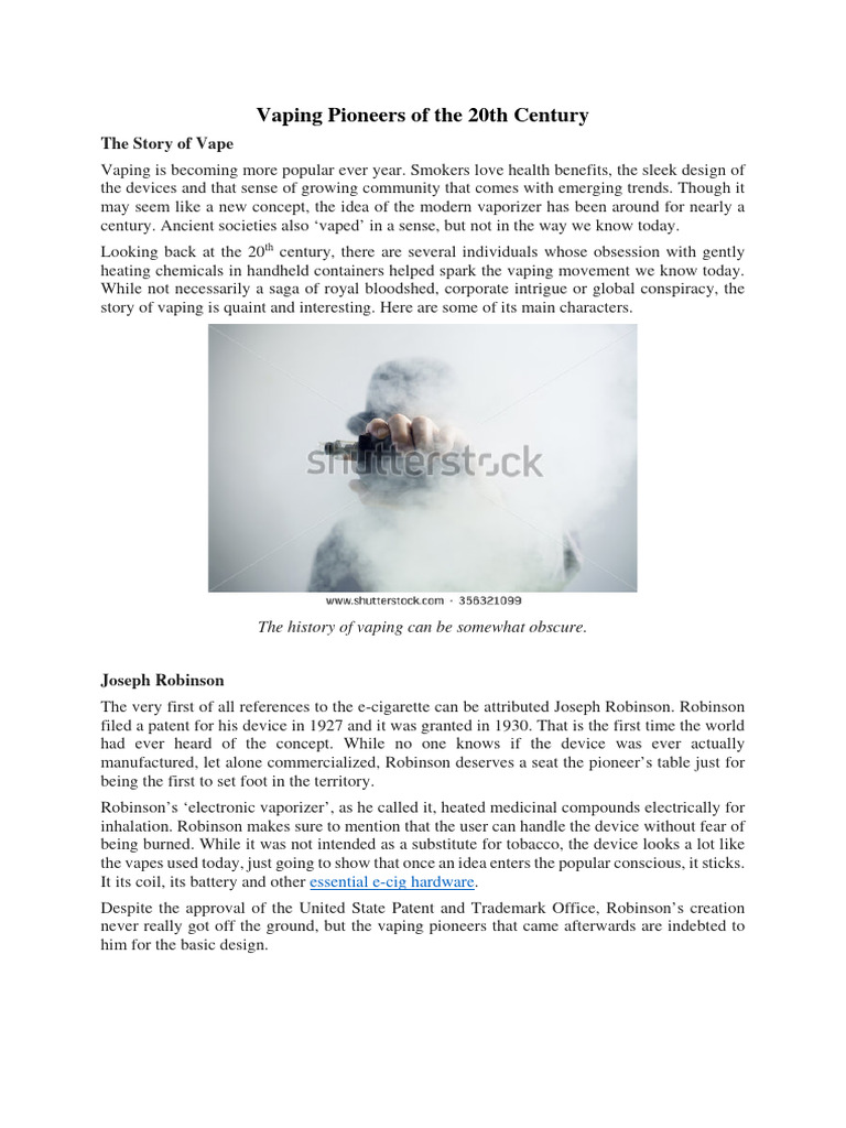 Vaping Pioneers of The 20th Century | PDF | Electronic Cigarette ...