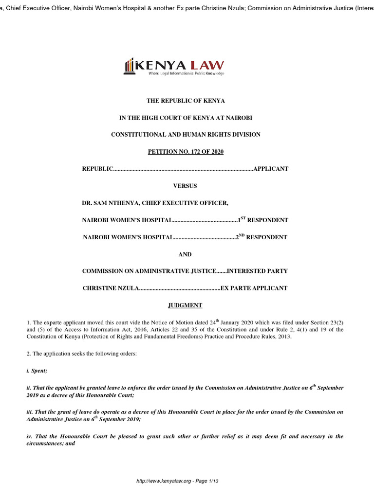 Republic V Sam Nthenya, Chief Executive Officer, Nairobi Women's ...