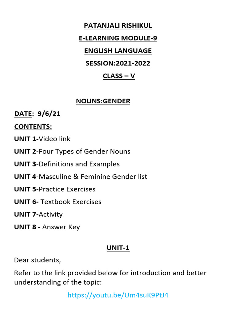 Nouns Gender Module-1 | PDF | Grammatical Gender | Noun
