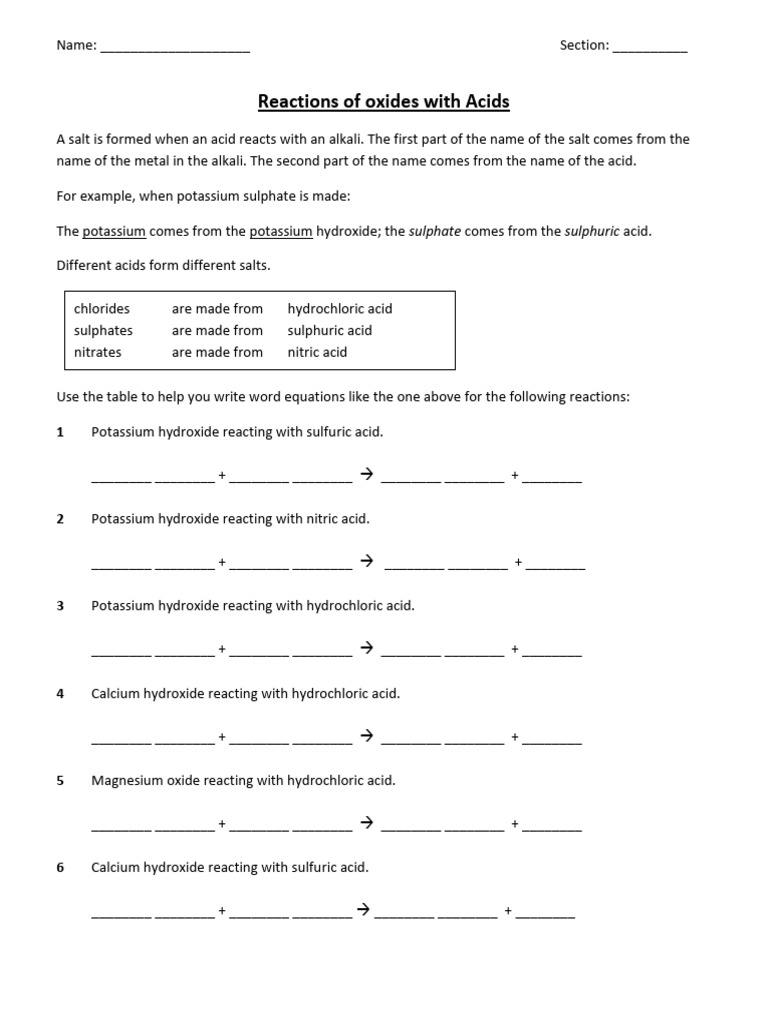 Oxide-Acid Reactions and Salt Formation | PDF