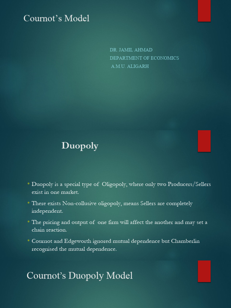 Cournot Duopoly Modelpptx | PDF | Oligopoly | Demand