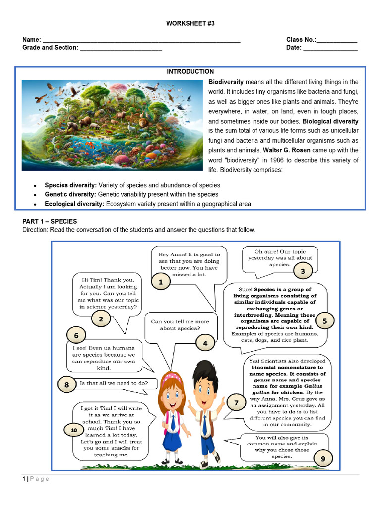 Biodiversity Worksheet and Guide | PDF | Biodiversity | Species