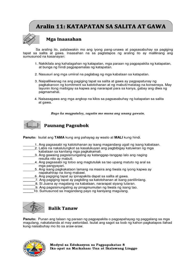 Katapatan Sa Salita at Gawa: Mga Inaasahan | PDF