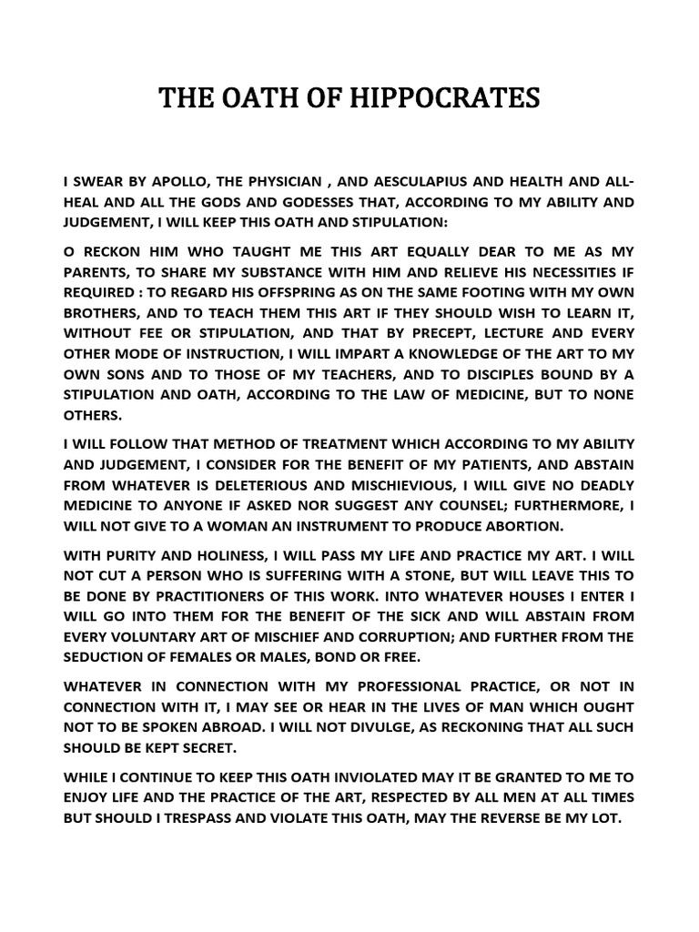 The Hippocratic Oath Text | PDF
