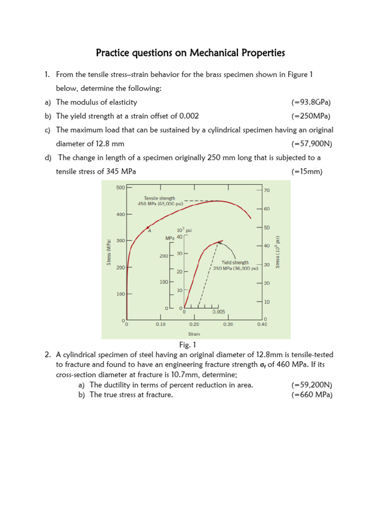 Practice Questions - Mechanical Properties | PDF