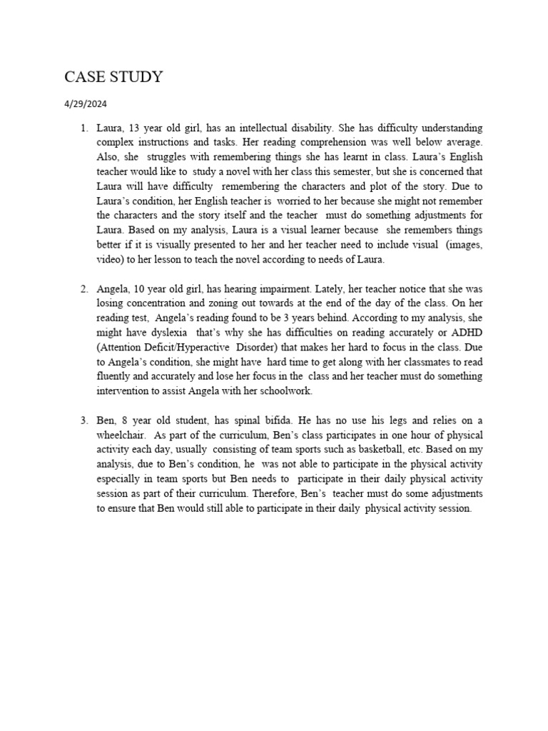 CASE STUDY New | PDF | Attention Deficit Hyperactivity Disorder | Dyslexia