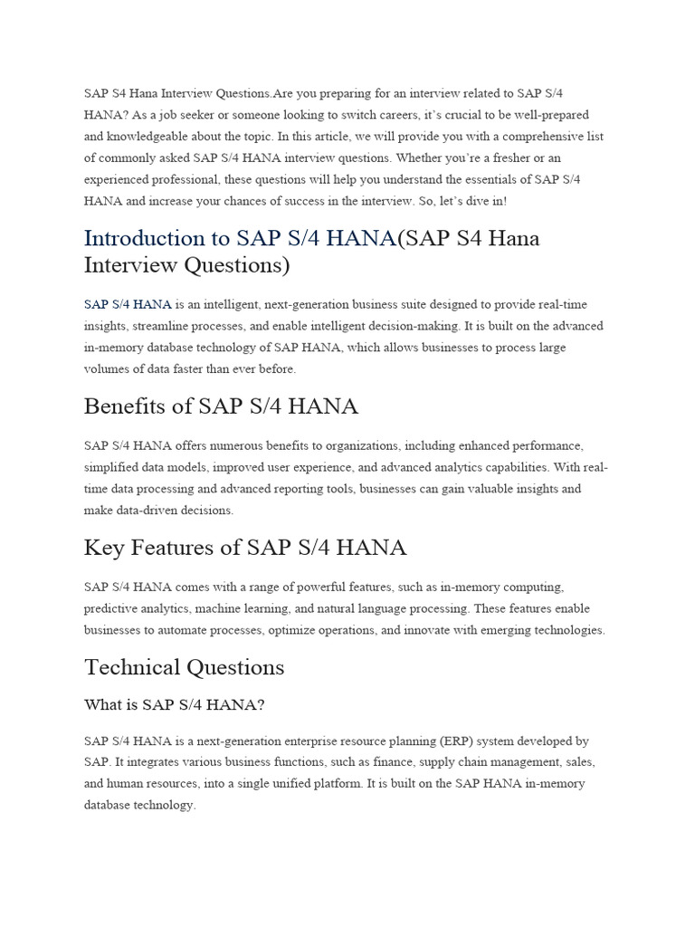 Introduction To SAP S/4 HANA | PDF | Cloud Computing | Analytics