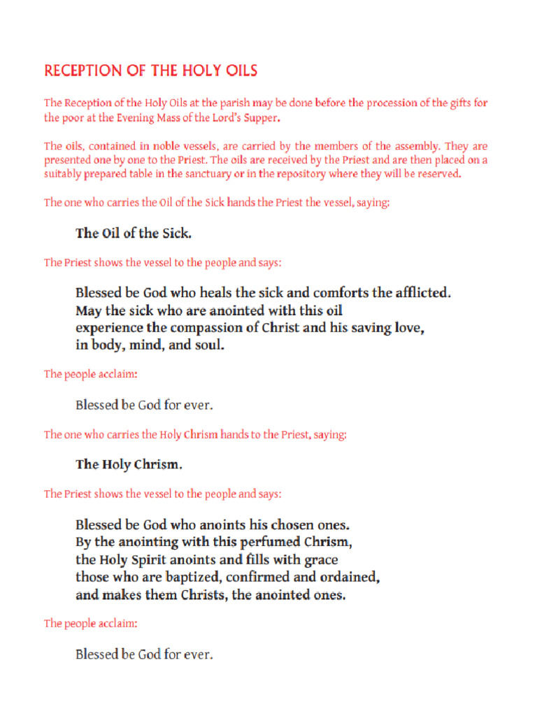 Rite of Reception of The Holy Oils | PDF
