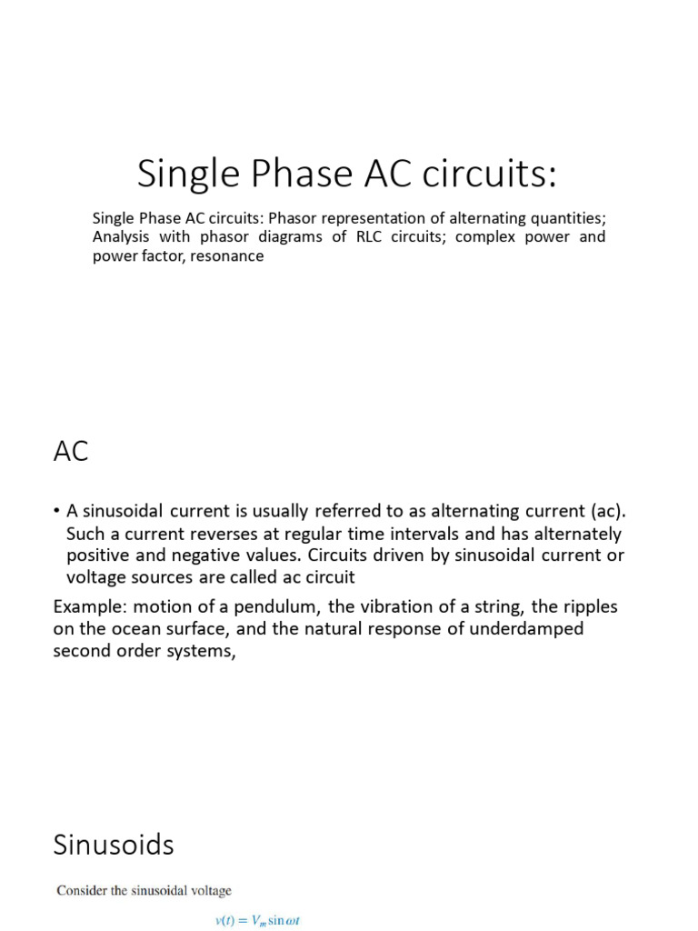 Single Phase AC Circuit Analysis Guide | PDF | Teaching Methods & Materials