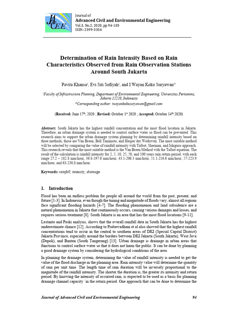 Determination of Rain Intensity Based On Rain Characteristics Observed ...