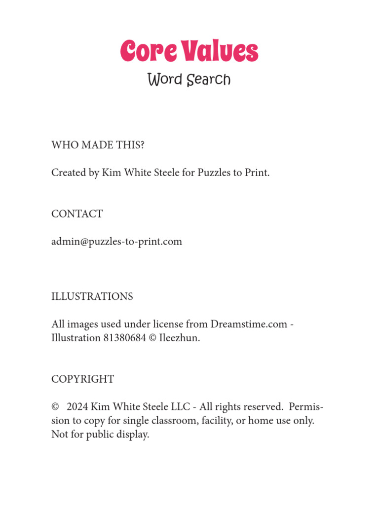 Core Values Word Search | PDF | Word Search | Freedom Of Expression Law