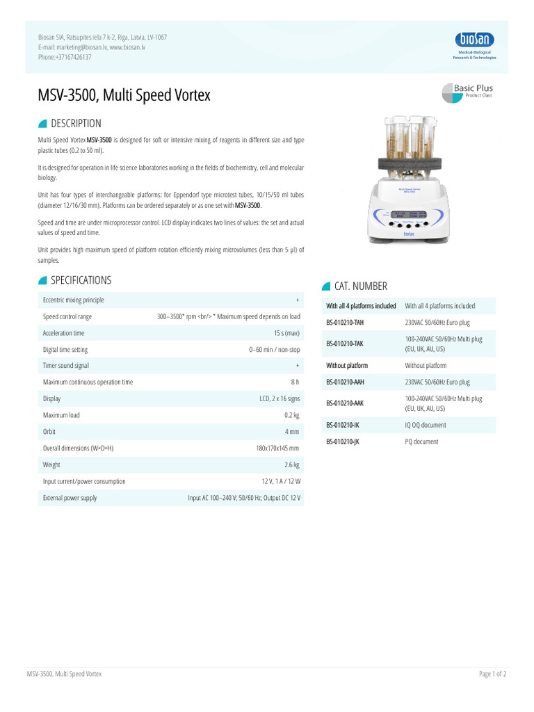Bisan MSV 3500 Multi Speed Vortex | Download Free PDF | Electronics | Manufactured Goods