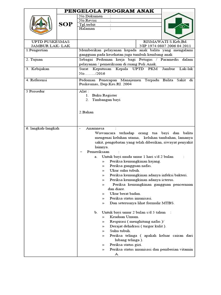 Sop Program Anak | PDF