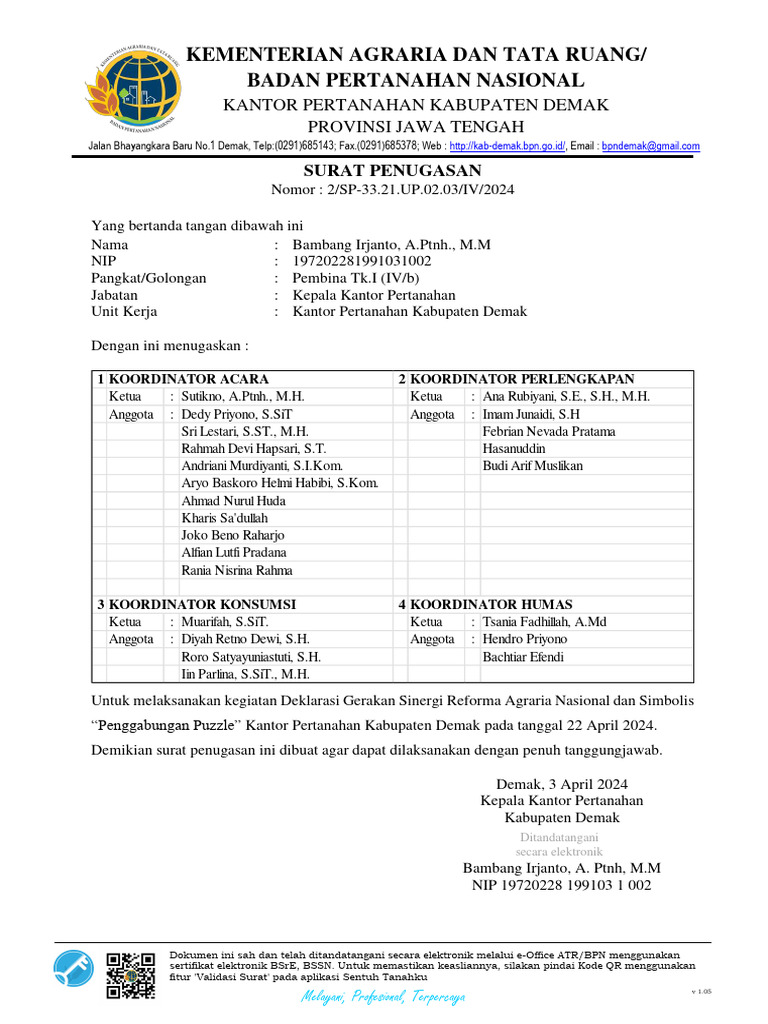Surat Penugasan Deklarasi GTRA - 2 | PDF