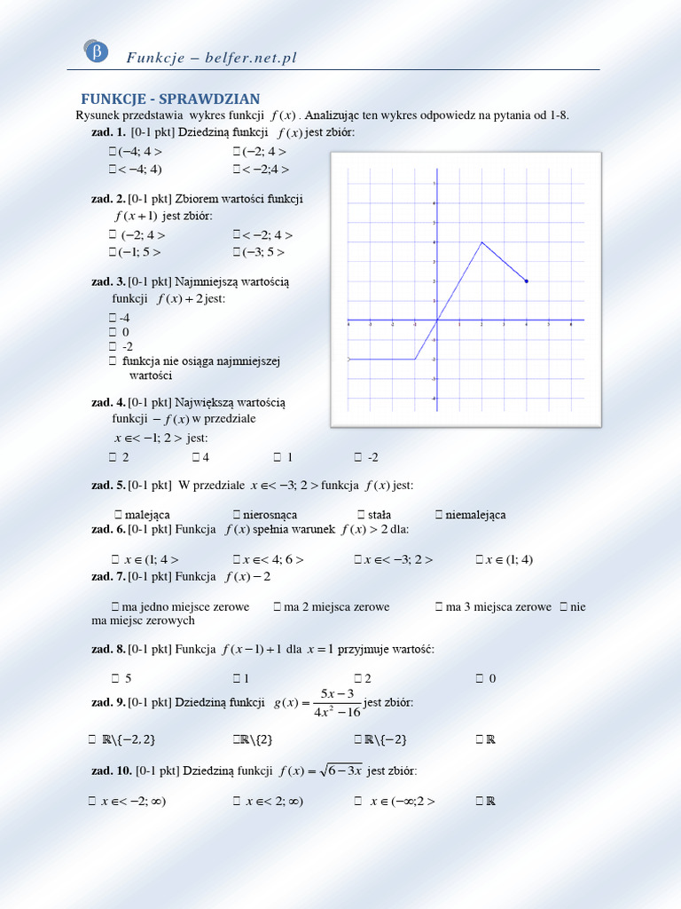 Sprawdzian Funkcje | PDF