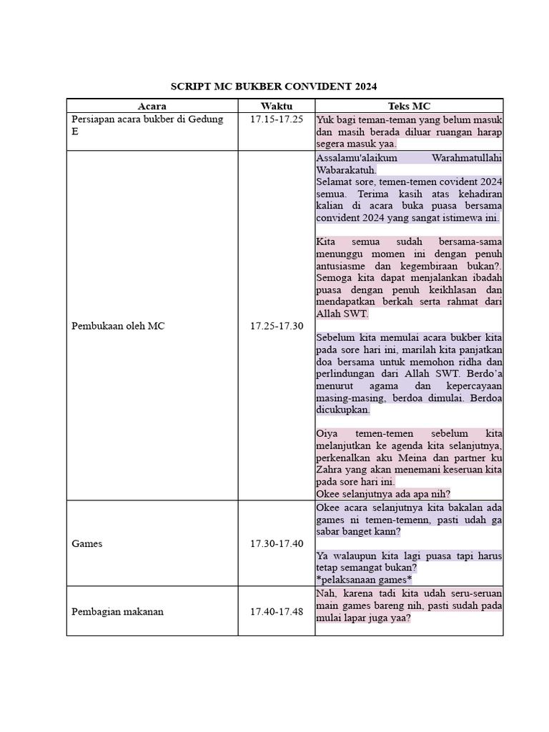 Script MC Bukber Convident 2024 | PDF