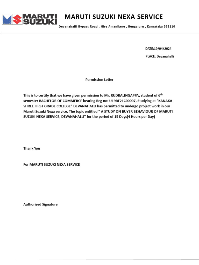 Internship Permission Letter 22 | PDF