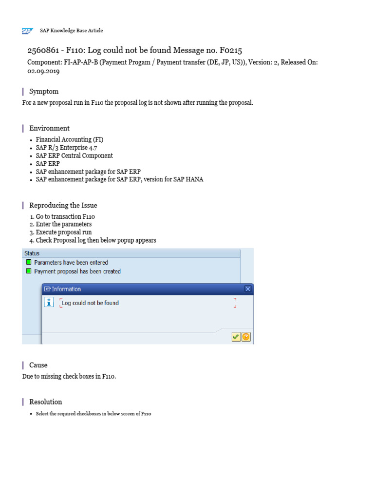 F110 Proposal Log Not Found Issue | PDF