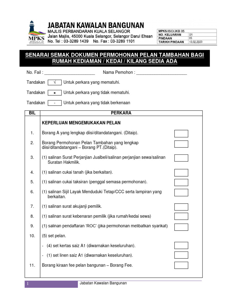 Borang Pelan Ubahsuaian & Tambahan (JKB05) 1302202 - 240426 - 083214 | PDF