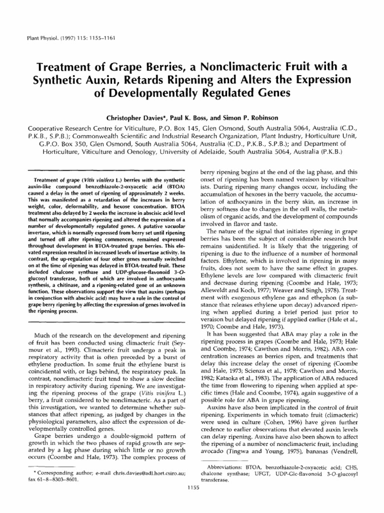 Davies et al - Treatment of Grape Berries with auxins | PDF | Gene ... Davies et al - Treatment of Grape Berries with auxins | PDF | Gene ...