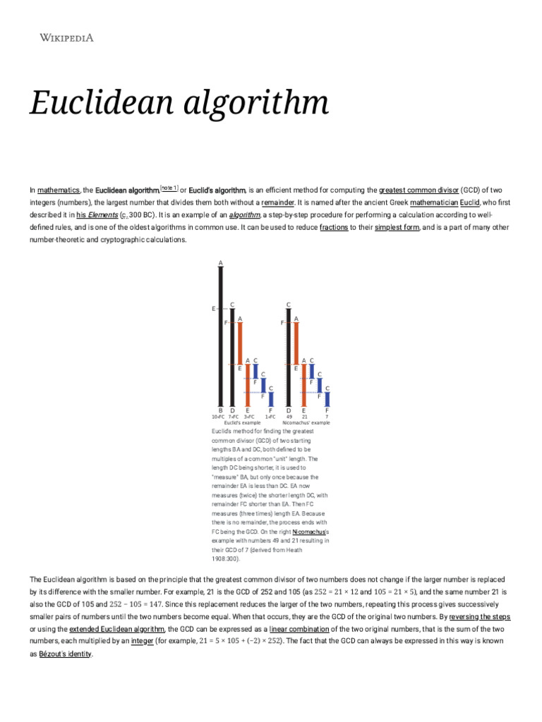 Euclidean Algorithm - Wikipedia | PDF | Factorization | Algorithms
