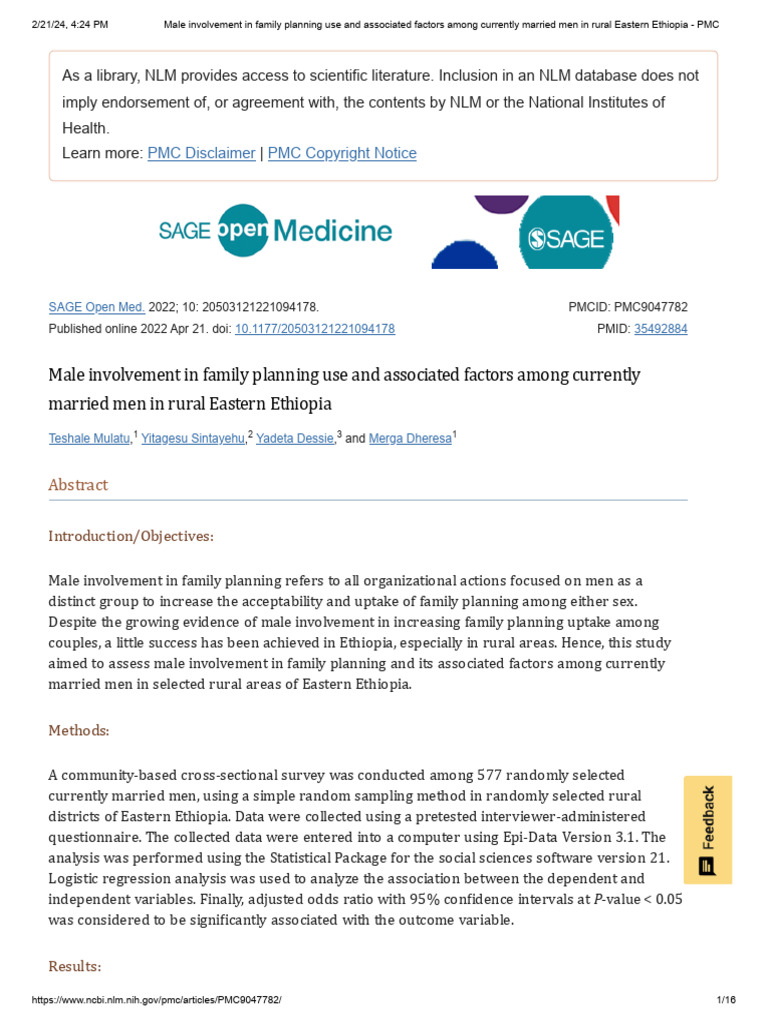 Male Involvement in Family Planning Use and Associated Factors Among Currently Married Men in ...