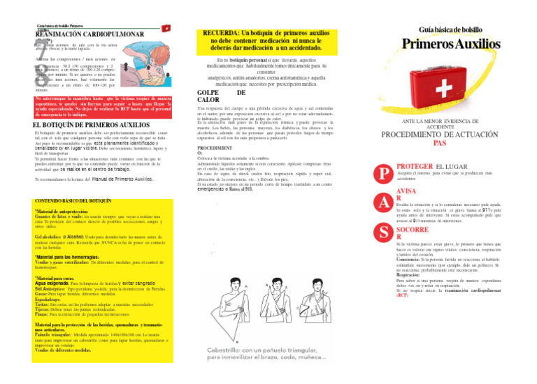 Triptico Guia Basica de Primeros Auxilios2 | PDF | Primeros auxilios | Reanimación cardiopulmonar