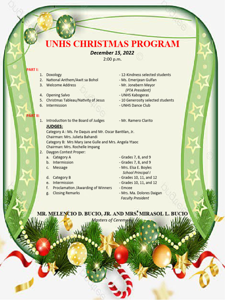 Unhs Christmas Program 2022 | PDF