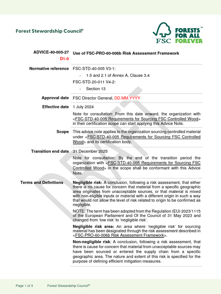 EN ADVICE-40-005-27 Use of FSC-PRO-60-006b Risk Assessment Framework ...