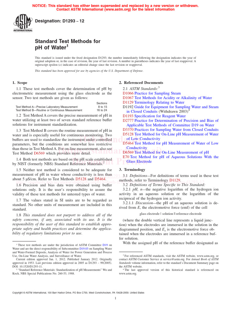 ASTM-D1293-12 | PDF | Ph | Buffer Solution