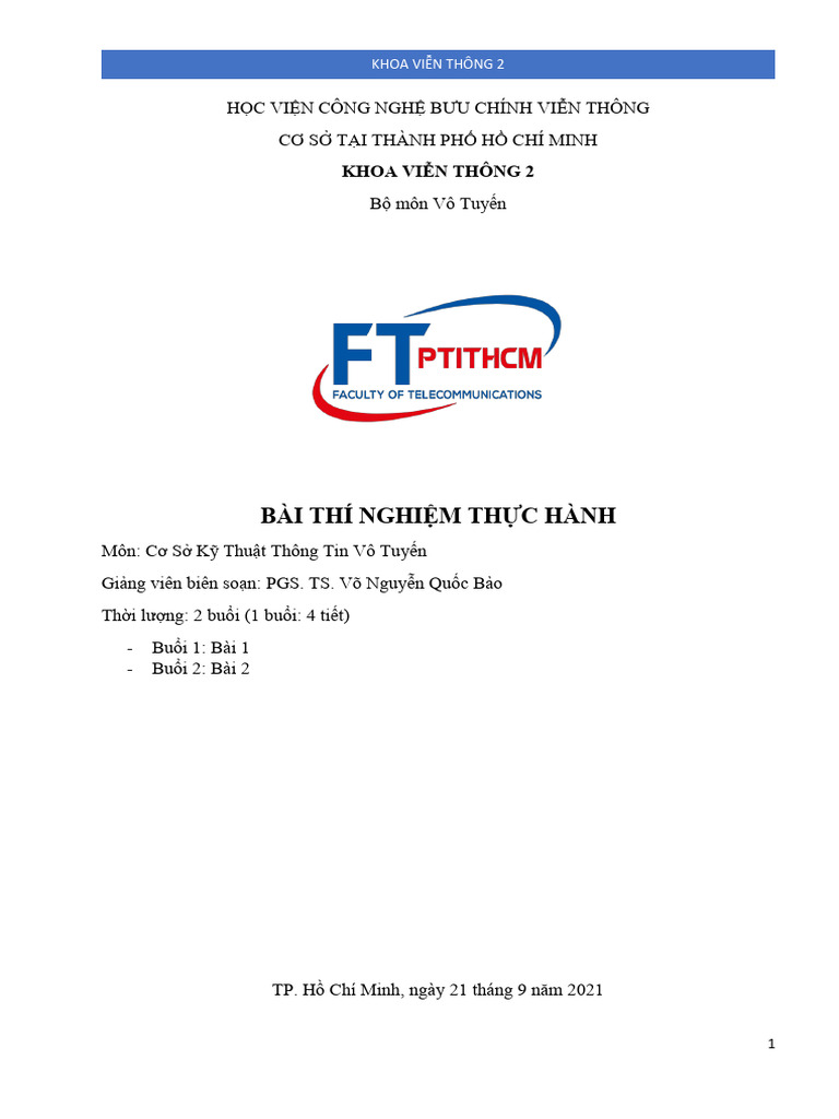 Tai Lieu TNTH Co So Ky Thuat Thong Tin Vo Tuyen - FINAL | PDF