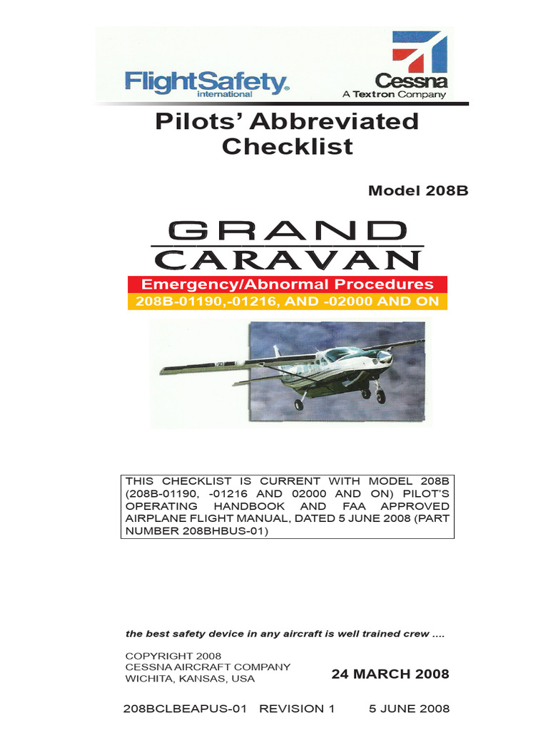 C208B Checklist Emergency Procedures Model 208B | PDF | Aviation | Aircraft