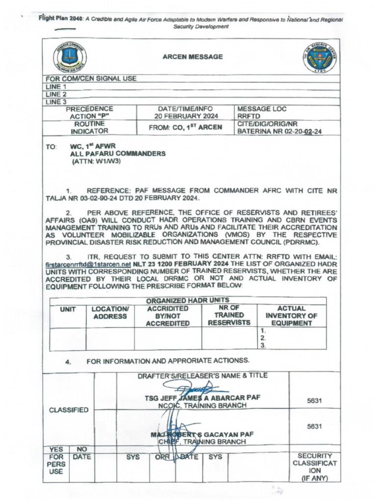 PAF Invitation - HADR Operations Training | PDF