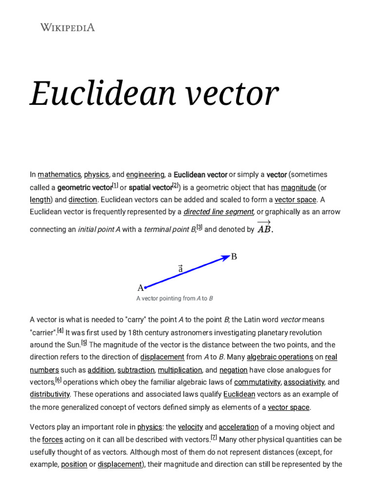 Euclidean Vector Wikipedia Pdf Euclidean Vector Euclidean Space