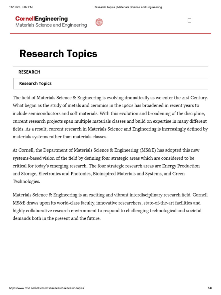 Research Topics - Materials Science and Engineering | PDF | Materials ...