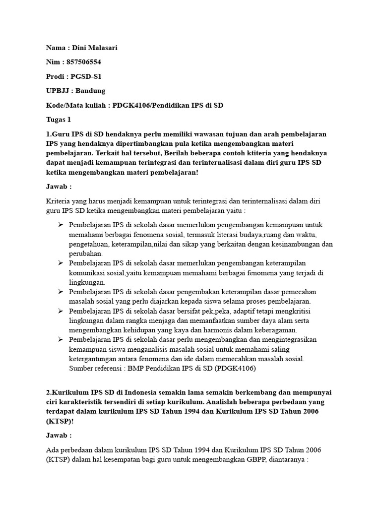 Tugas 1 Pendidikan IPS Di SD | PDF