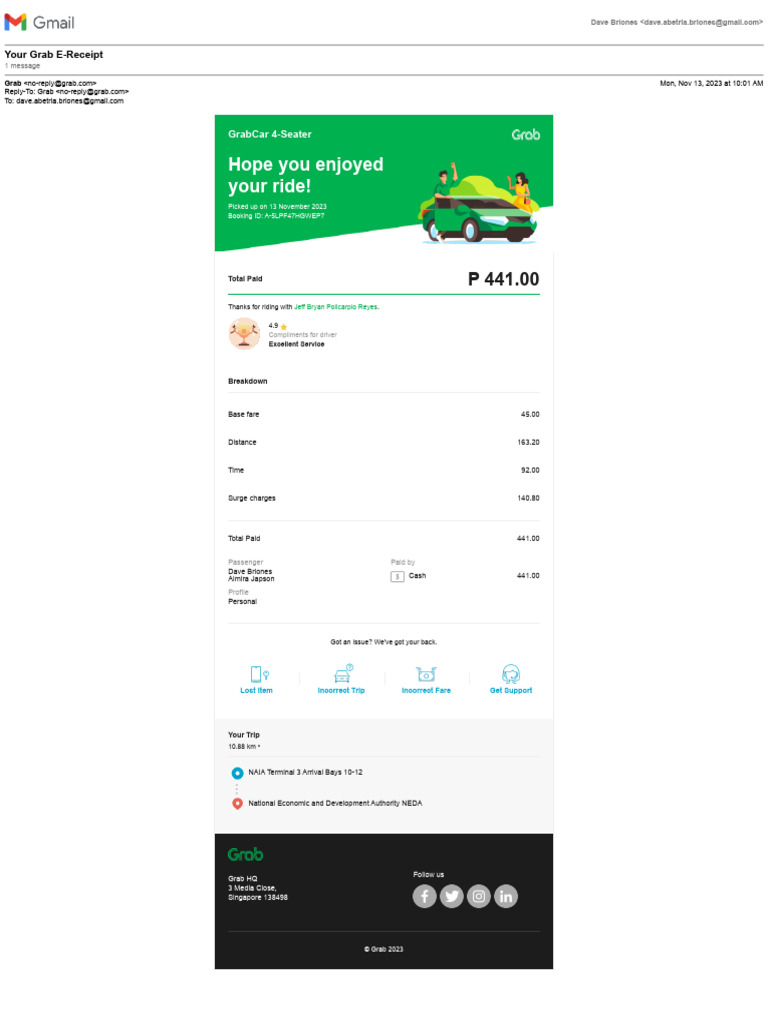 Gmail - Your Grab E-Receipt | PDF | Transport | Transport Economics