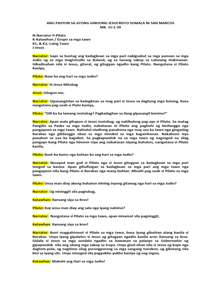 ANG PASYON SA ATONG GINOONG JESUCRISTO Minubo | PDF