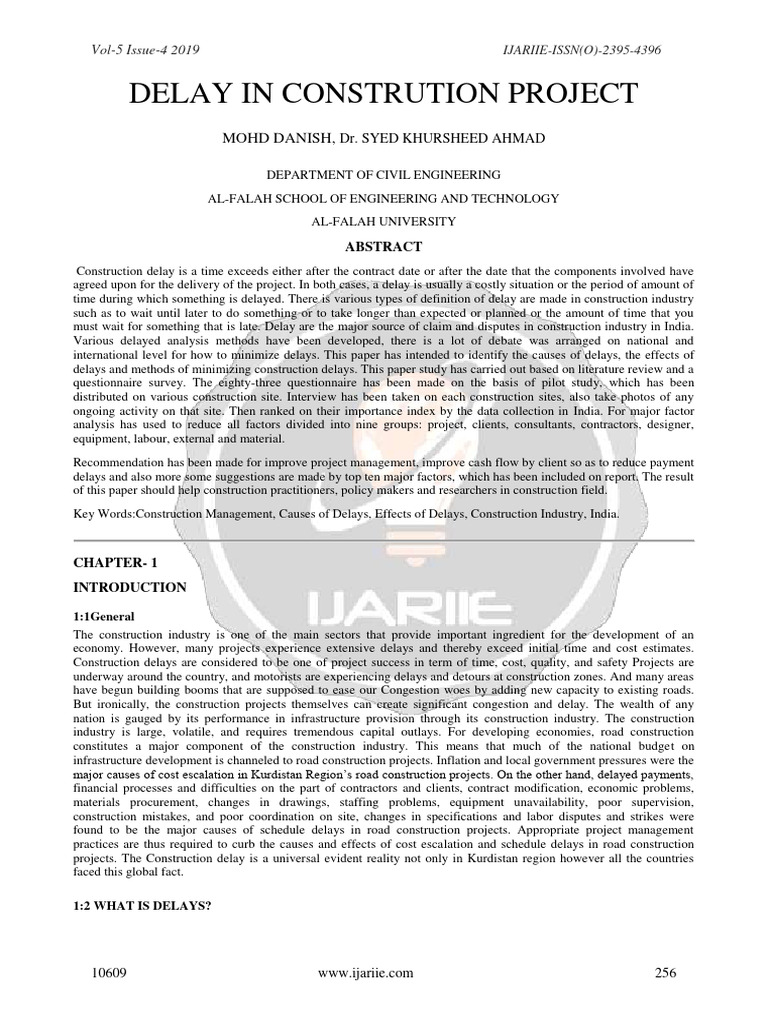 Delay in Construction Project Ijariie10609 | PDF | Survey Methodology | Methodology