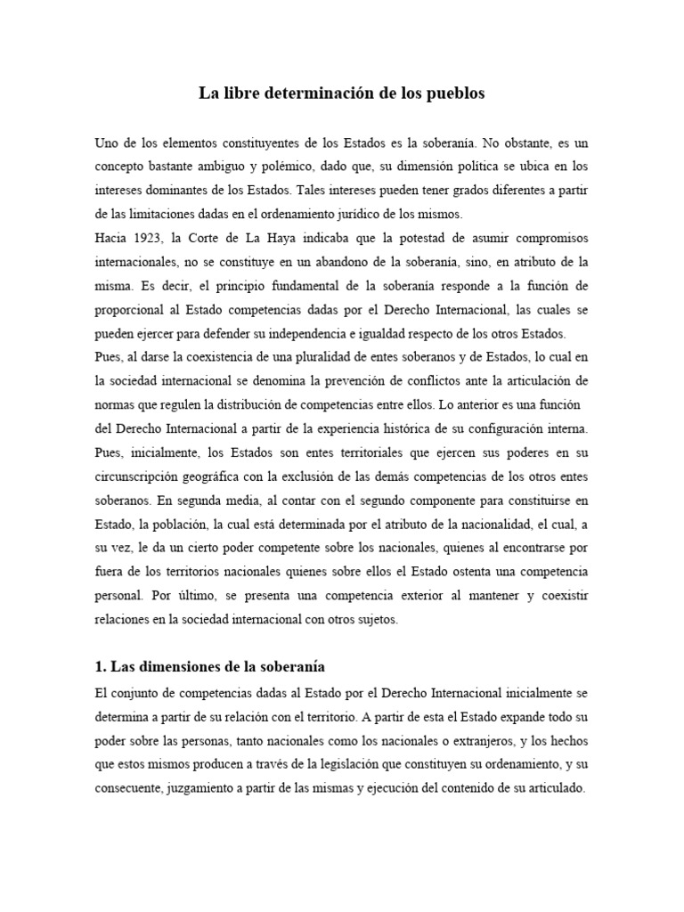 La libre determinación de los pueblos | PDF | Estado (política) | Ley ...